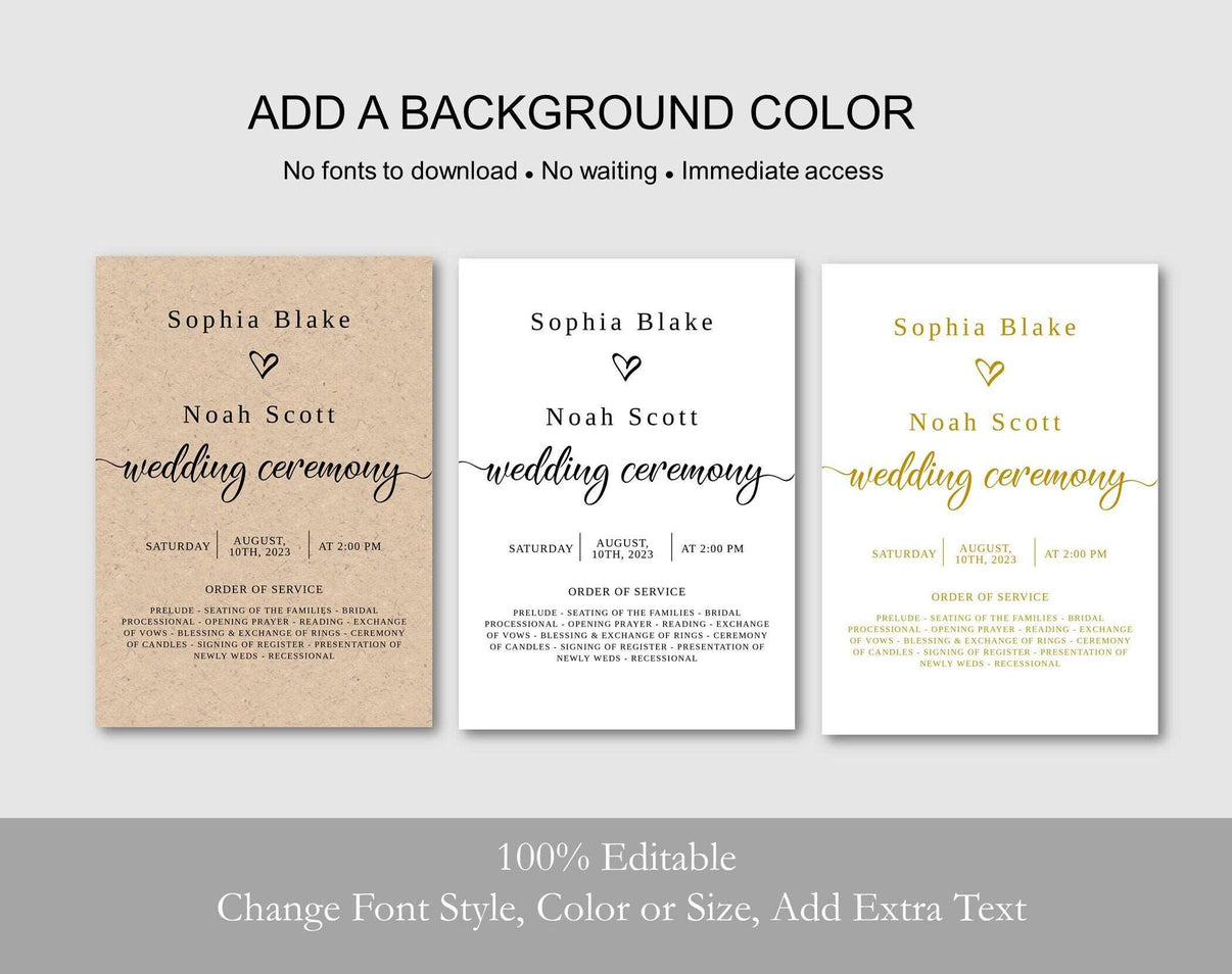 Printable Rustic Wedding Program Template – Digital Doc Inc