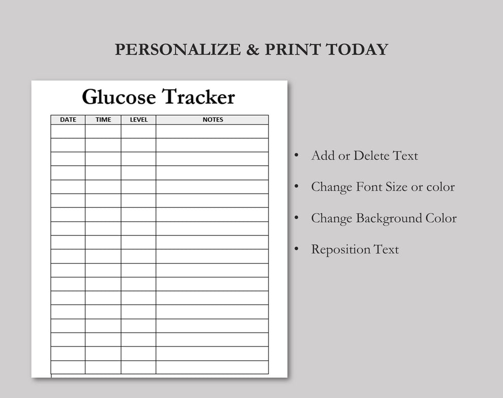 Glucose Blood Sugar Tracker Printable – Digital Doc Inc